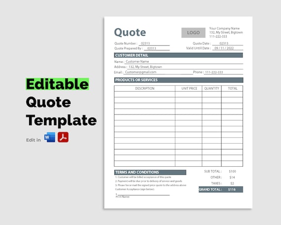 Printable Quote Template Quote Template Quote Form - Etsy