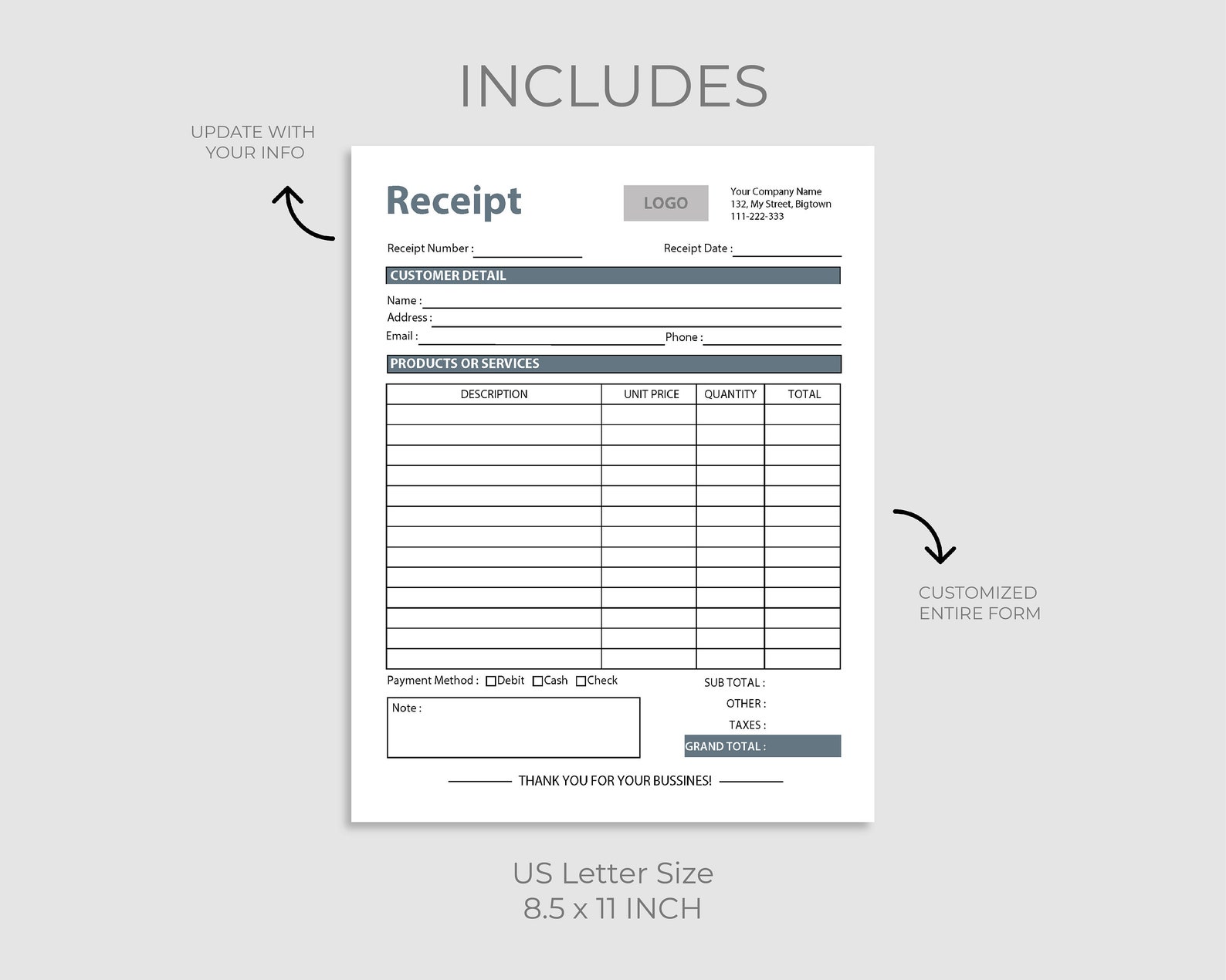 Receipt Template, Receipt Form, Customer Receipt, Receipt Digital ...