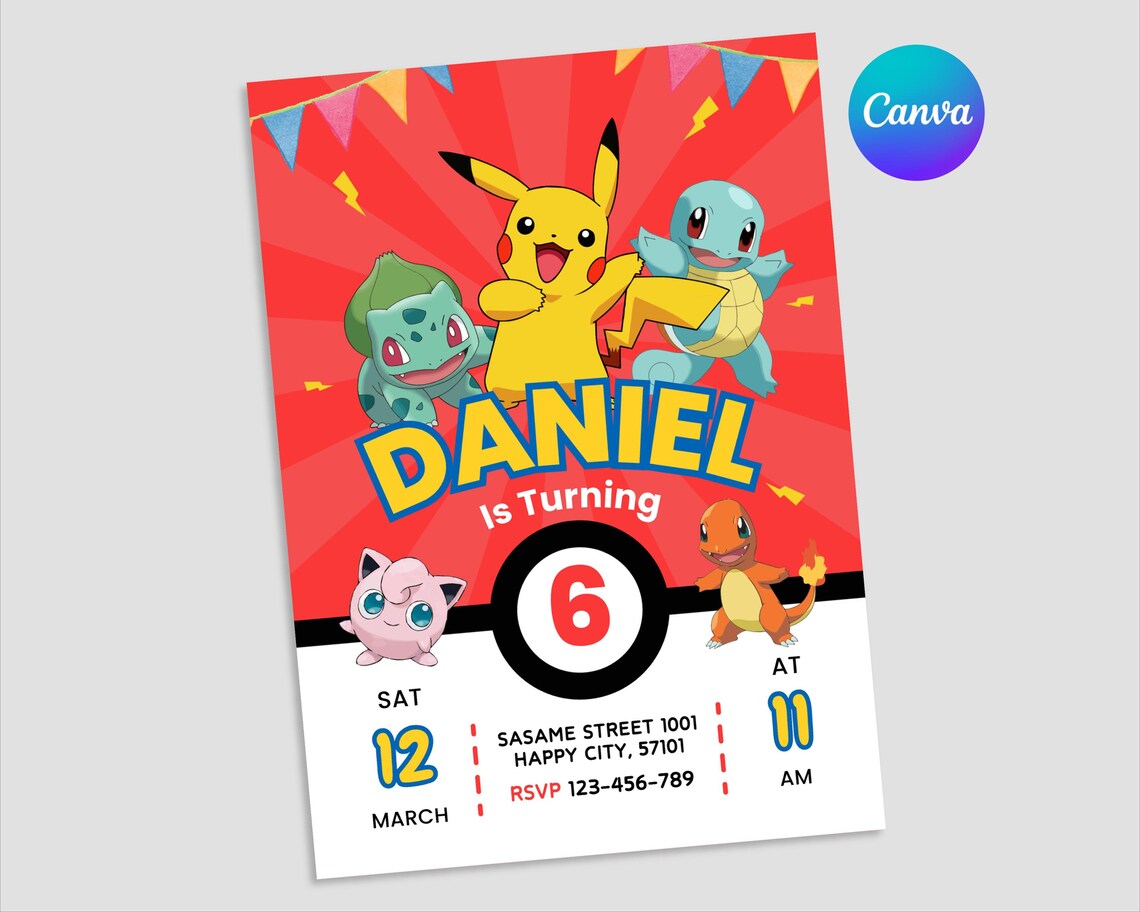 Editable Pokemon Invitation, Pokemon Birthday Invitation, Printable ...