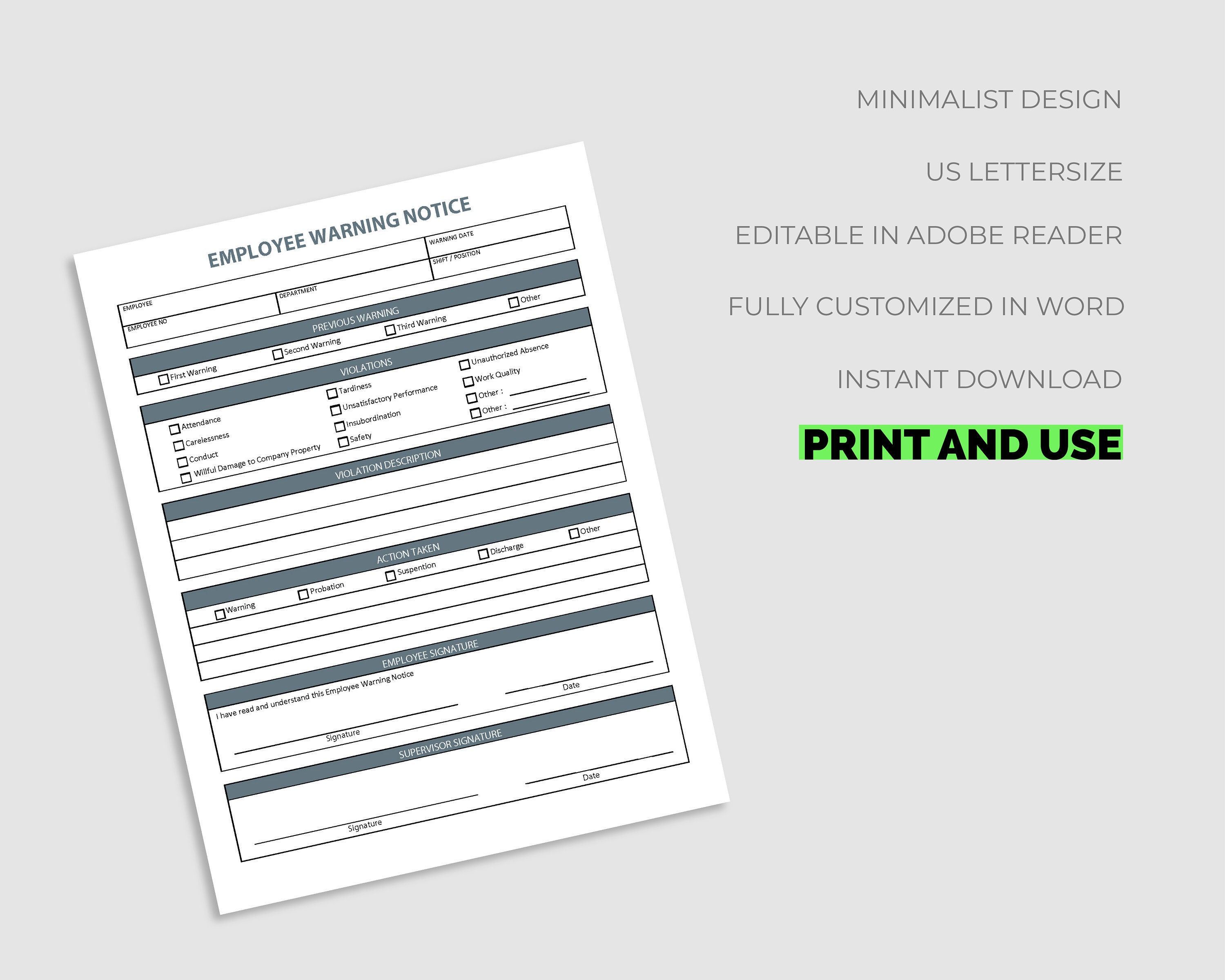 Editable Employee Warning Notice. Pdf/microsoft Word. Employee Write Up ...