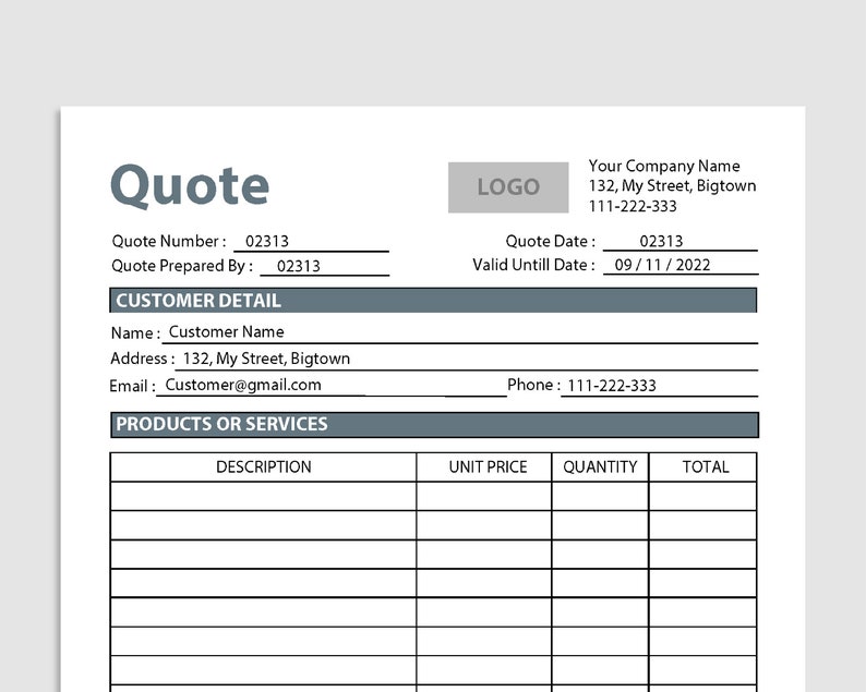 Printable Quote Template, Quote Template, Quote Form, Bussines, Quote ...