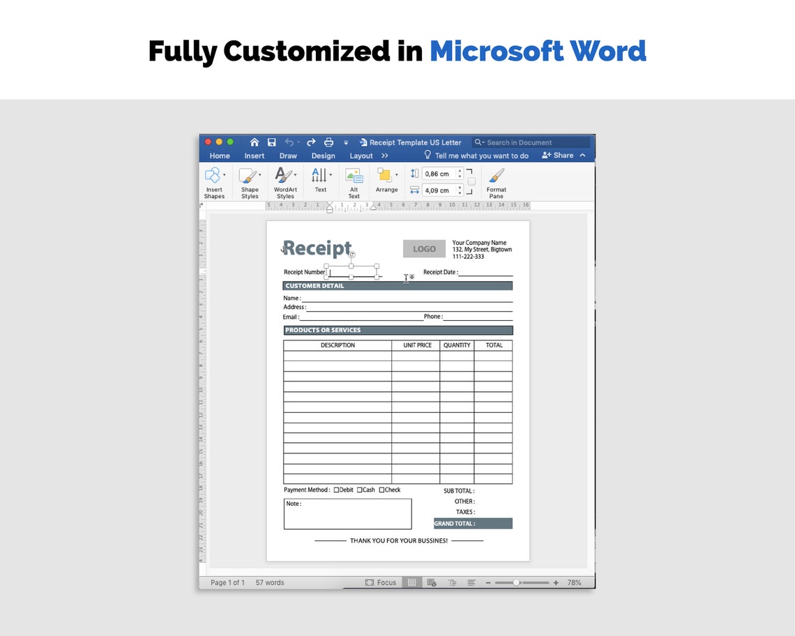 Receipt Template, Receipt Form, Customer Receipt, Receipt Digital ...