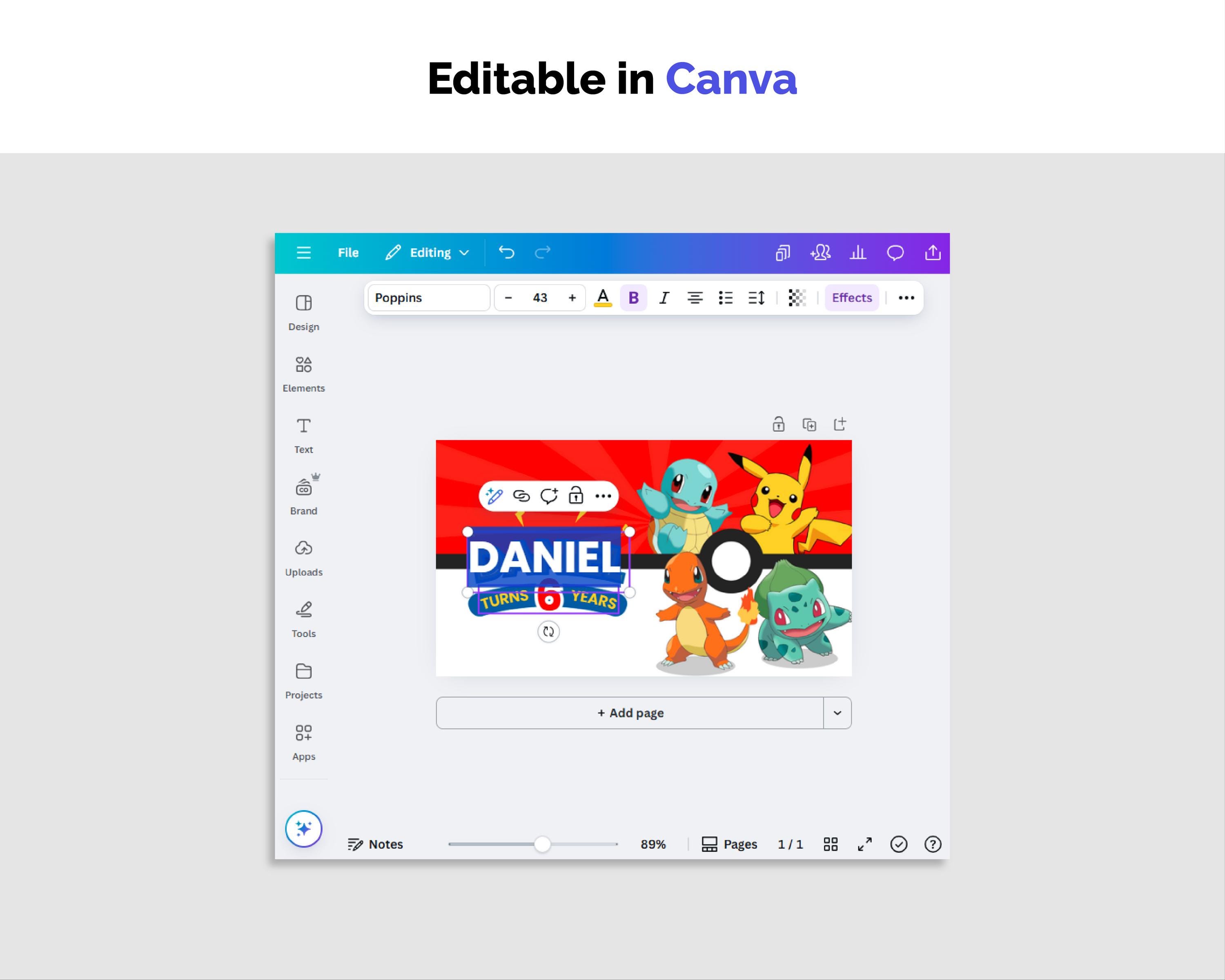 Pokemon Birthday Gable Box Label Canva Template, Editable Printable ...