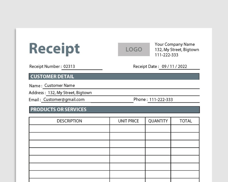 Receipt Template Receipt Form Customer Receipt Receipt - Etsy Australia
