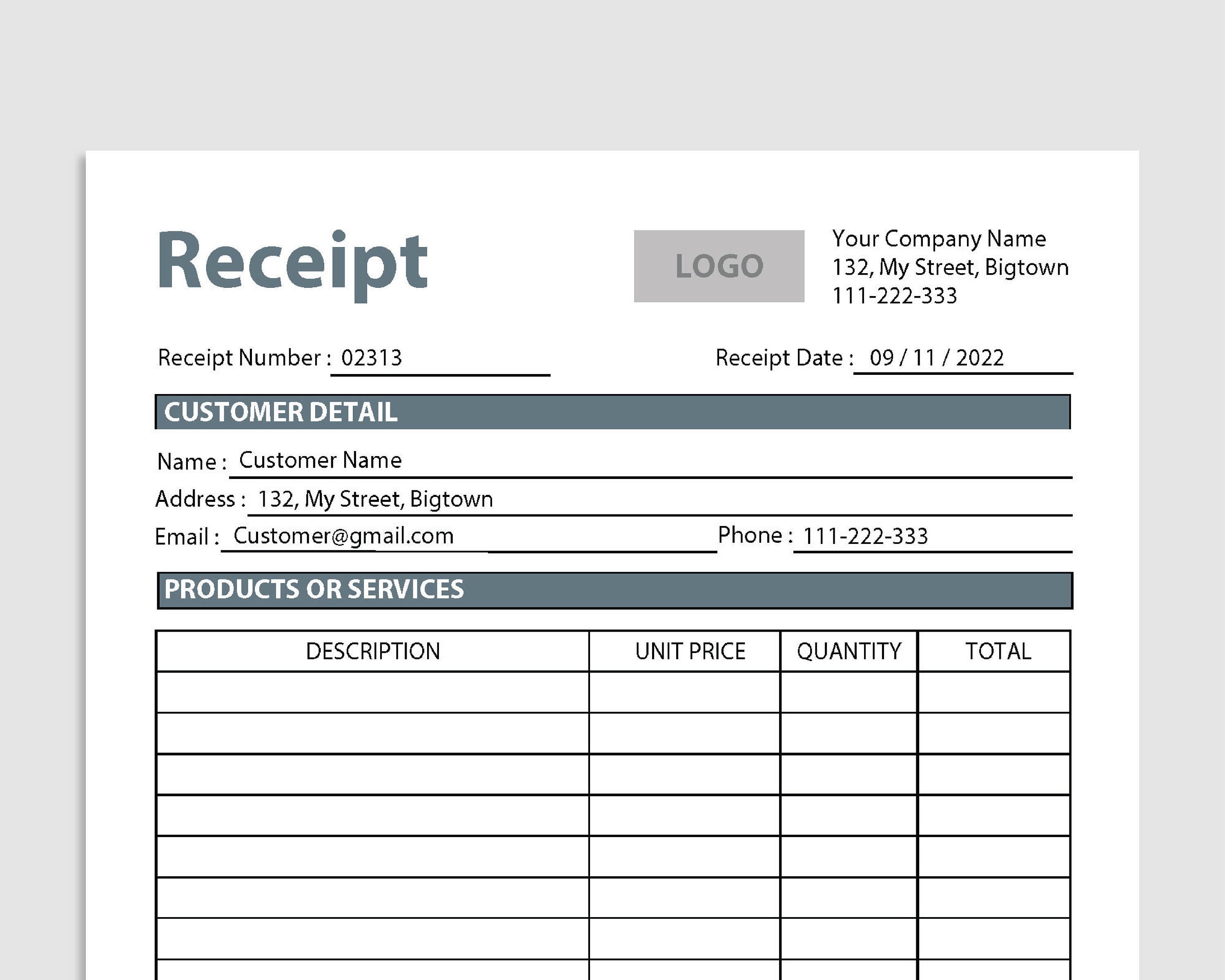 Receipt Template Receipt Form Customer Receipt Receipt - Etsy Canada