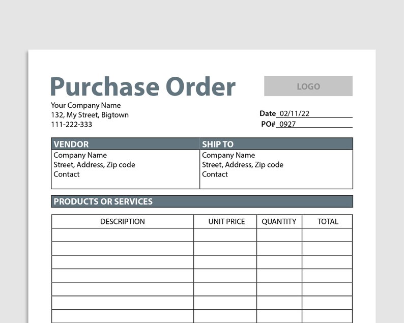 Editable Purchase Order Template, Receipt Template, Order Form ...