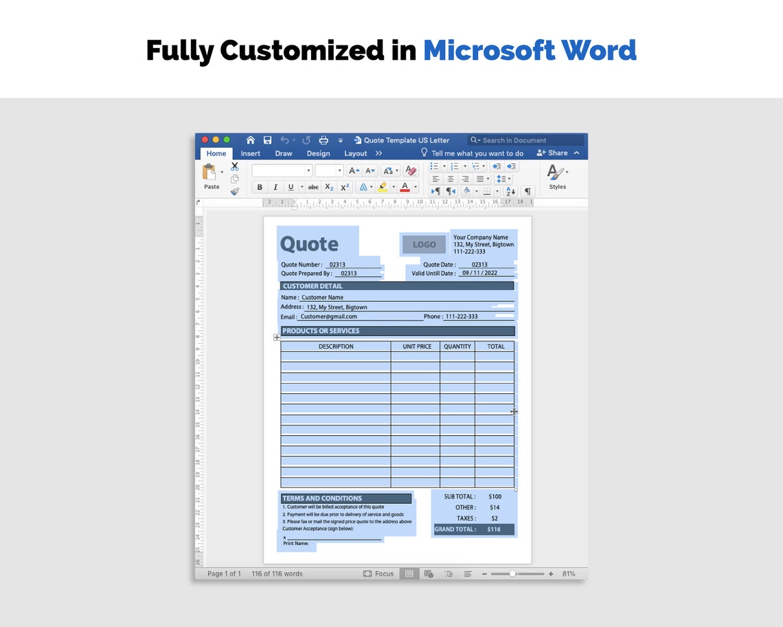 Printable Quote Template, Quote Template, Quote Form, Bussines, Quote ...