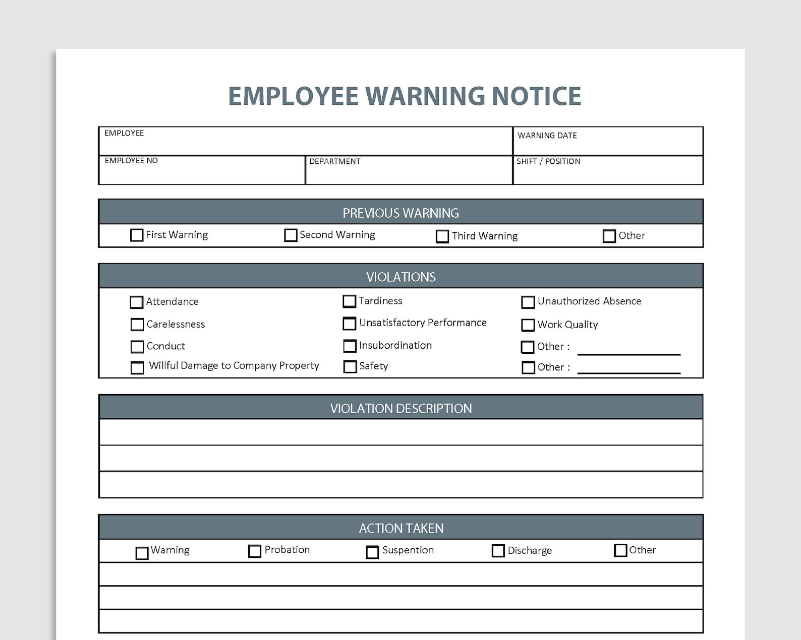Editable Employee Warning Notice. Pdf/microsoft Word. Employee Write Up ...