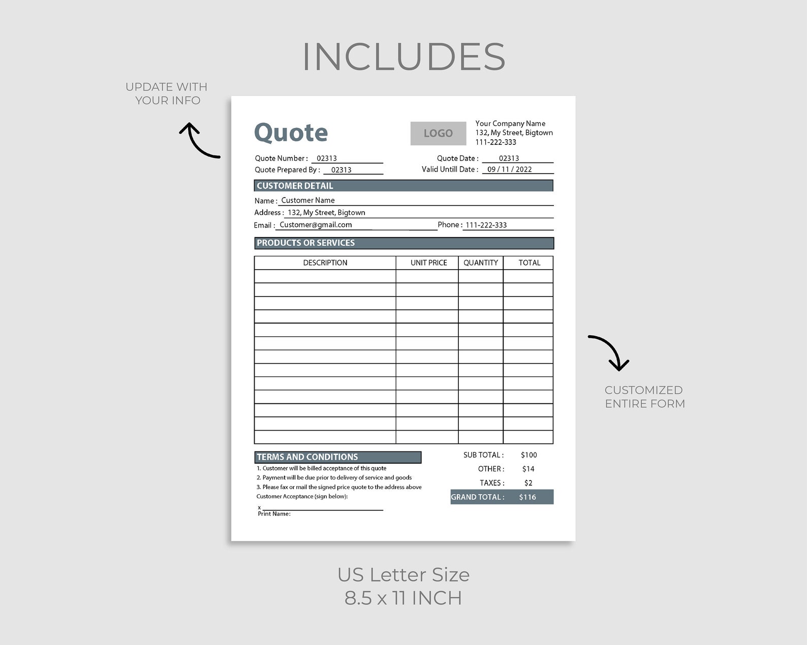 Printable Quote Template, Quote Template, Quote Form, Bussines, Quote ...