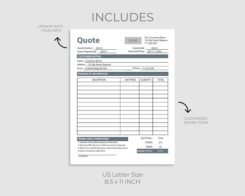 Printable Quote Template, Quote Template, Quote Form, Bussines, Quote ...