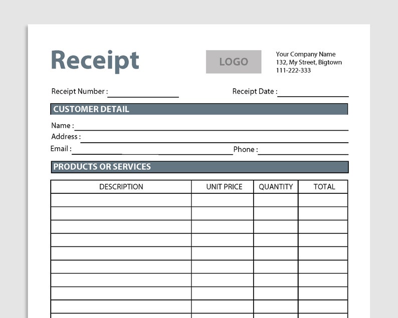 Receipt Template, Receipt Form, Customer Receipt, Receipt Digital ...