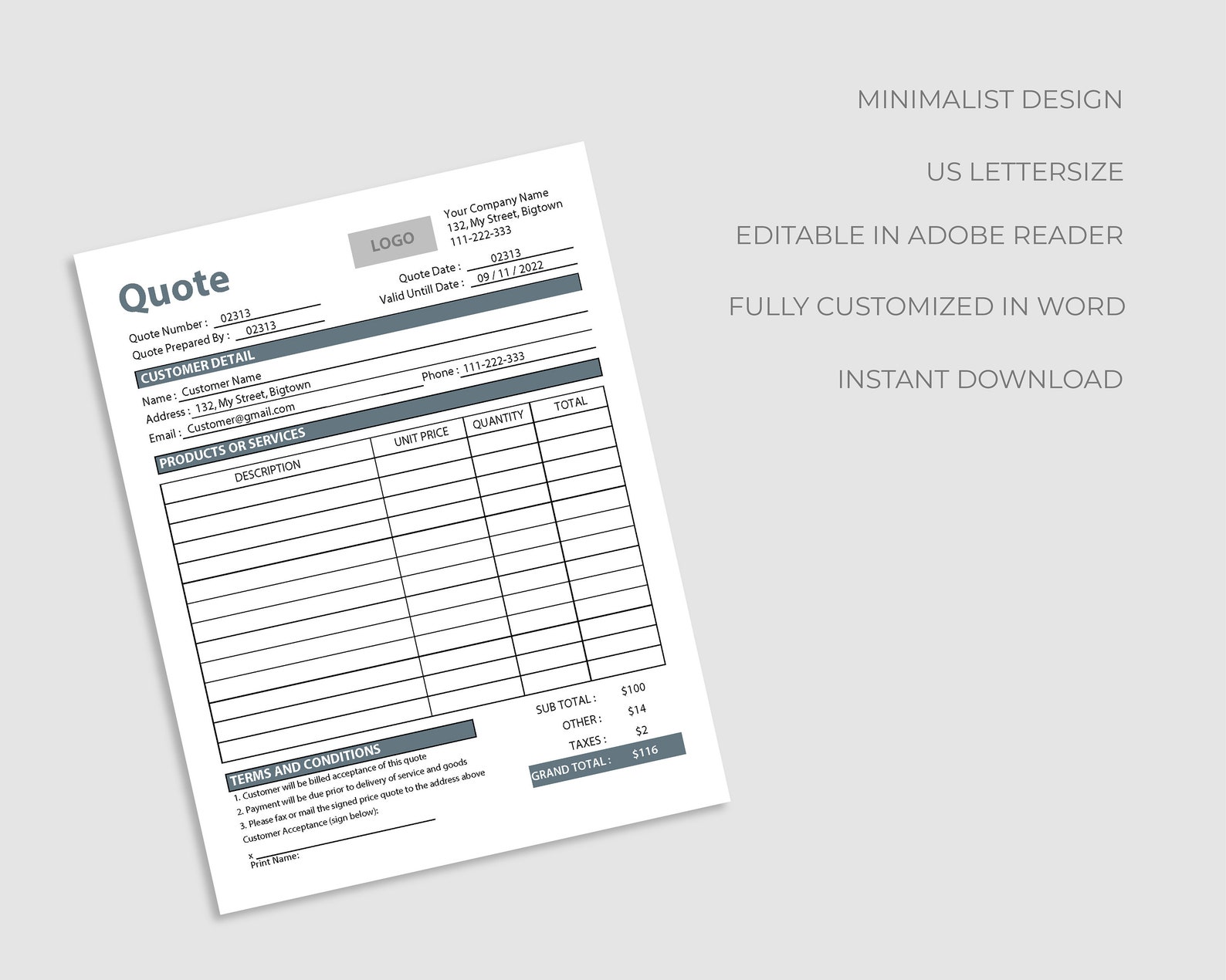 Printable Quote Template, Quote Template, Quote Form, Bussines, Quote ...