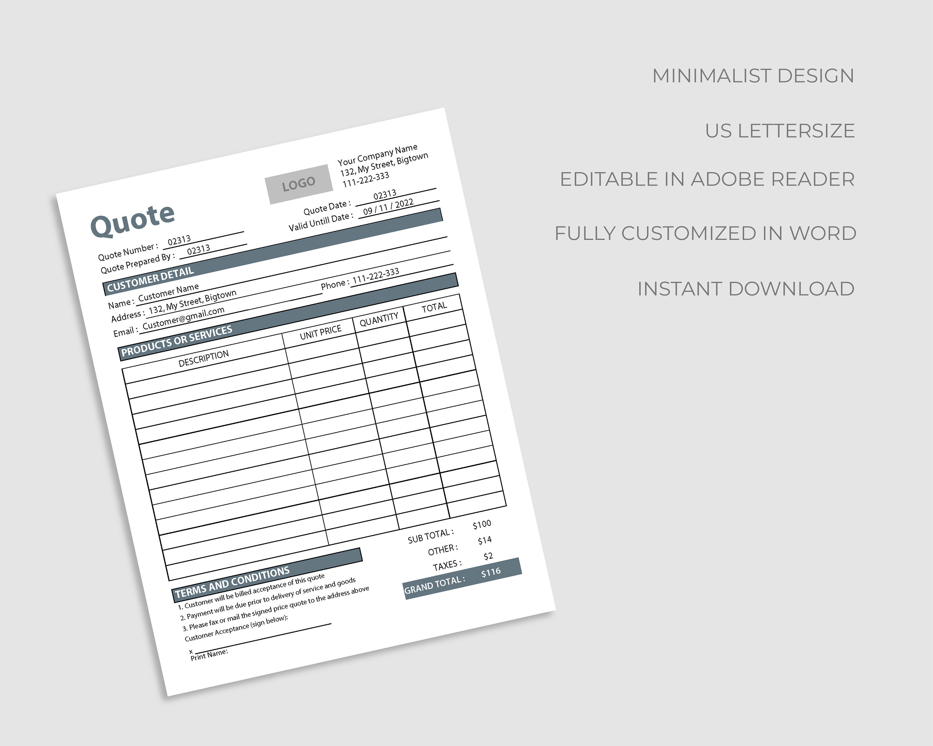 Printable Quote Template, Quote Template, Quote Form, Bussines, Quote ...