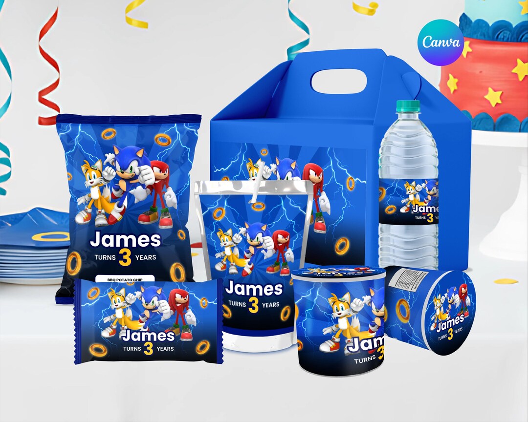 Sonic the Hedgehog Birthday Party Favor Bundle Editable Canva Template ...