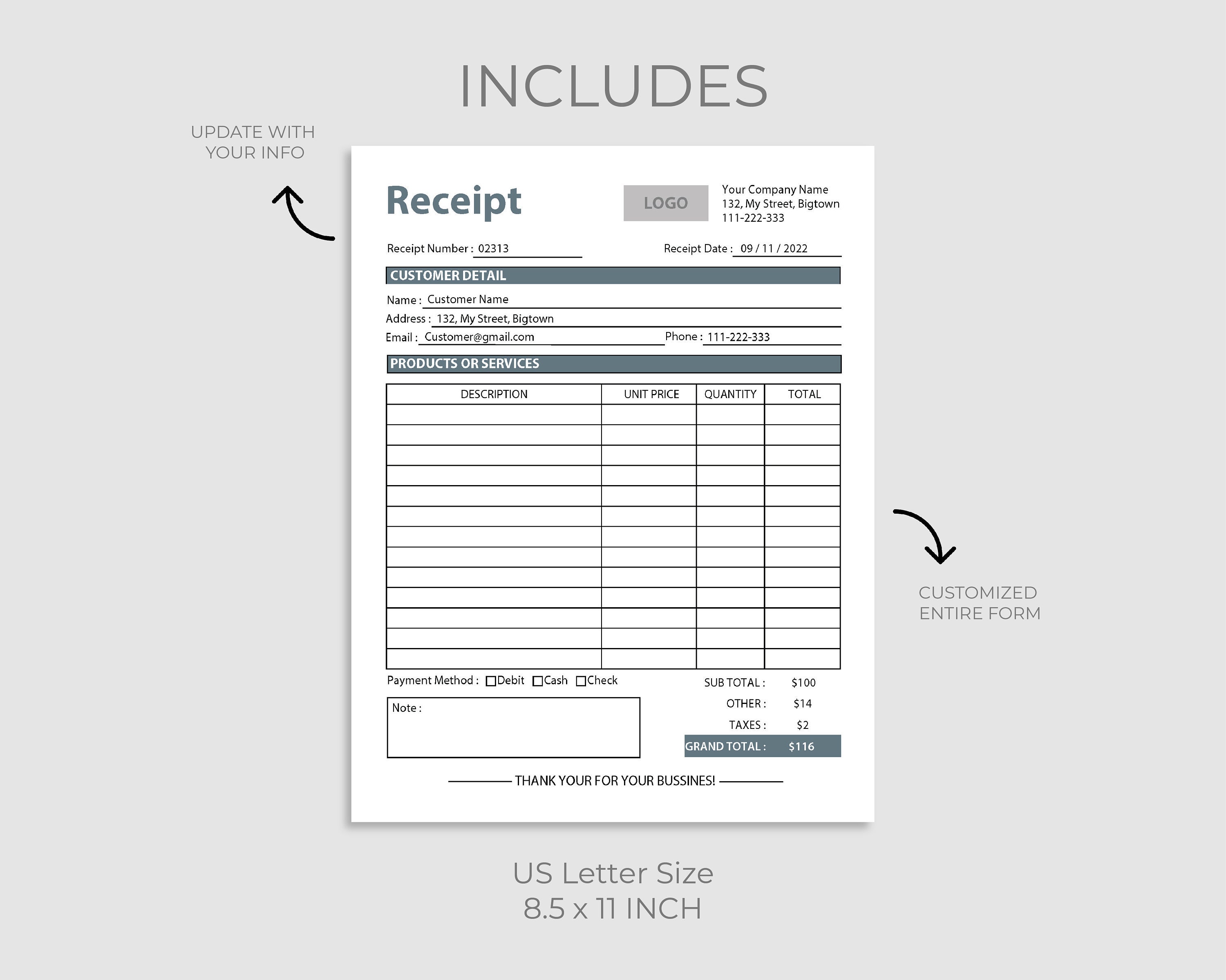 Receipt Template Receipt Form Customer Receipt Receipt - Etsy Australia