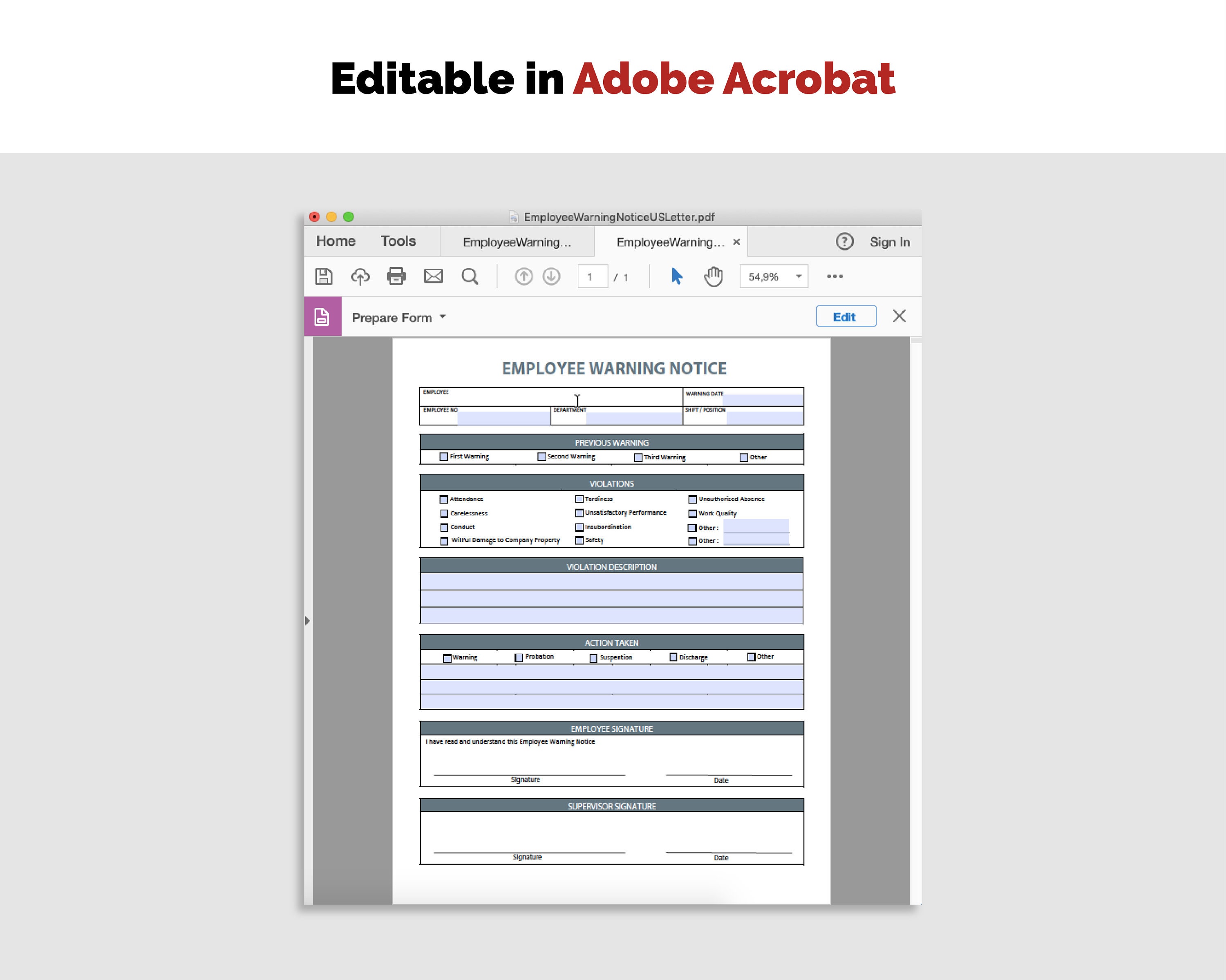 Editable Employee Warning Notice. Pdf/microsoft Word. Employee Write Up ...