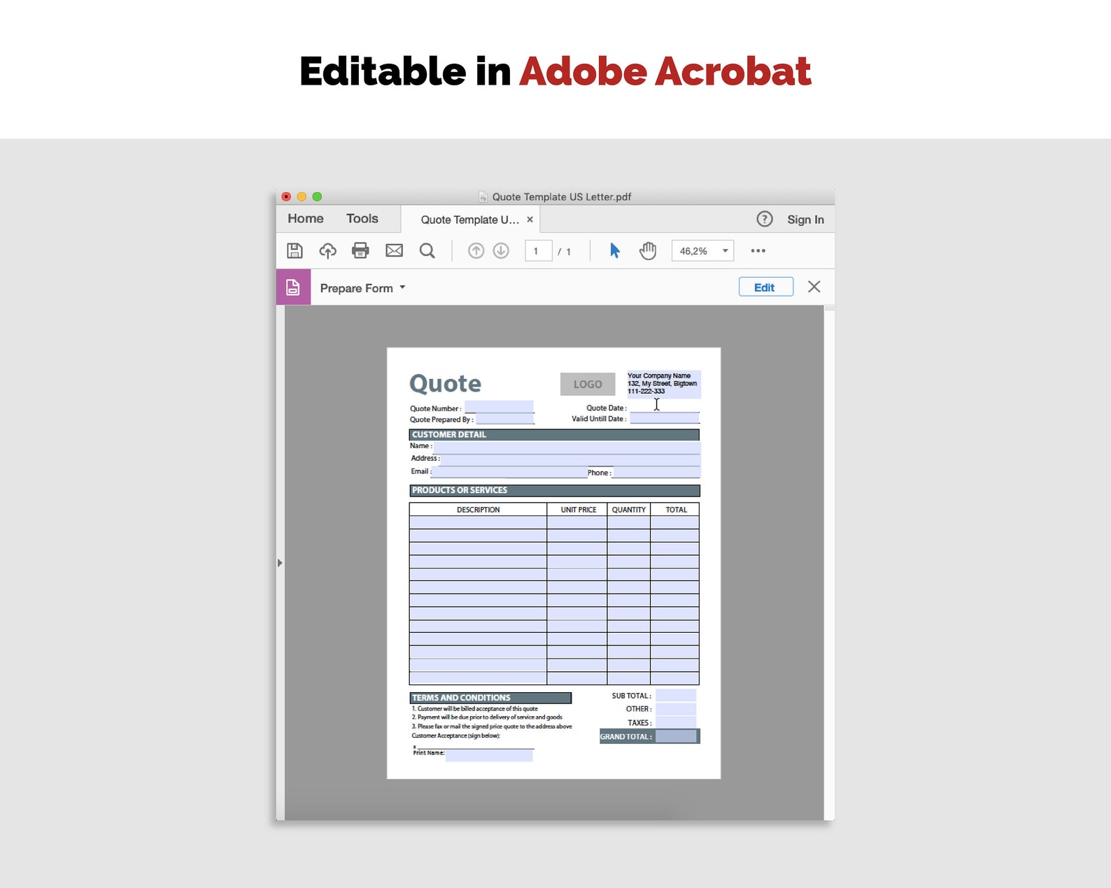 Printable Quote Template, Quote Template, Quote Form, Bussines, Quote ...