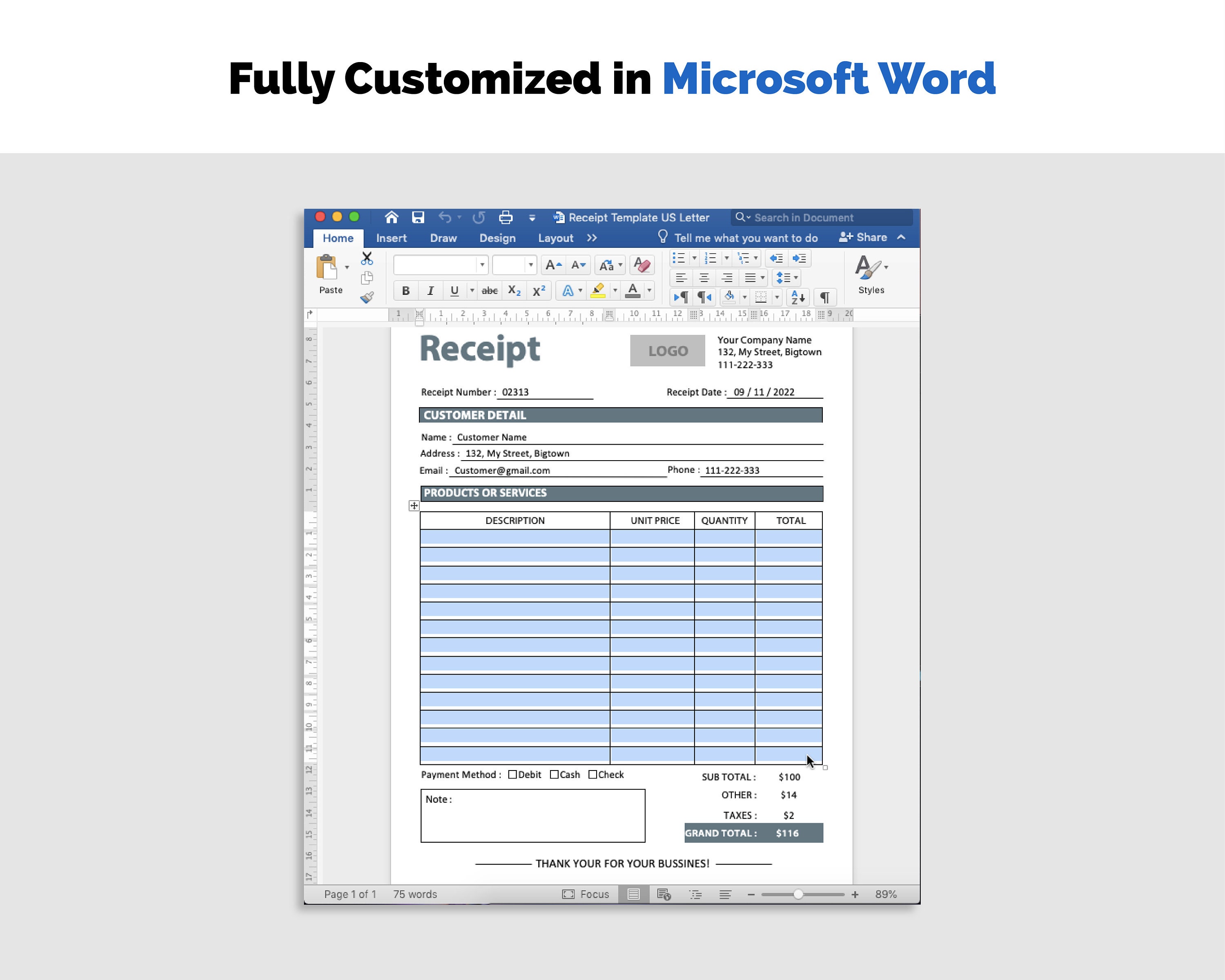 Receipt Template Receipt Form Customer Receipt Receipt - Etsy Australia