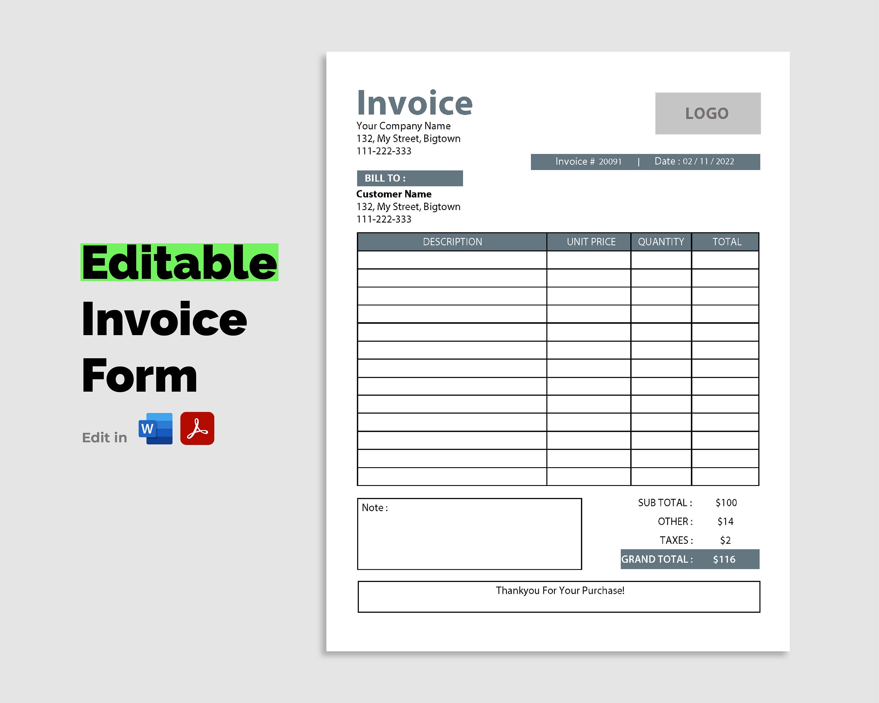 Editable Invoice Template, Invoice Word, Invoice Form, Bussines Invoice ...