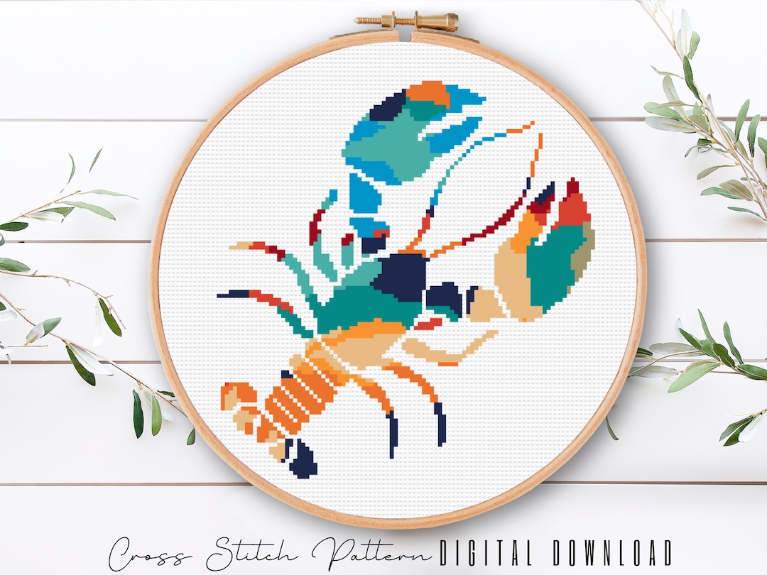Modern Lobster Cross Stitch Pattern: Ocean Beach Embroidery (digital ...