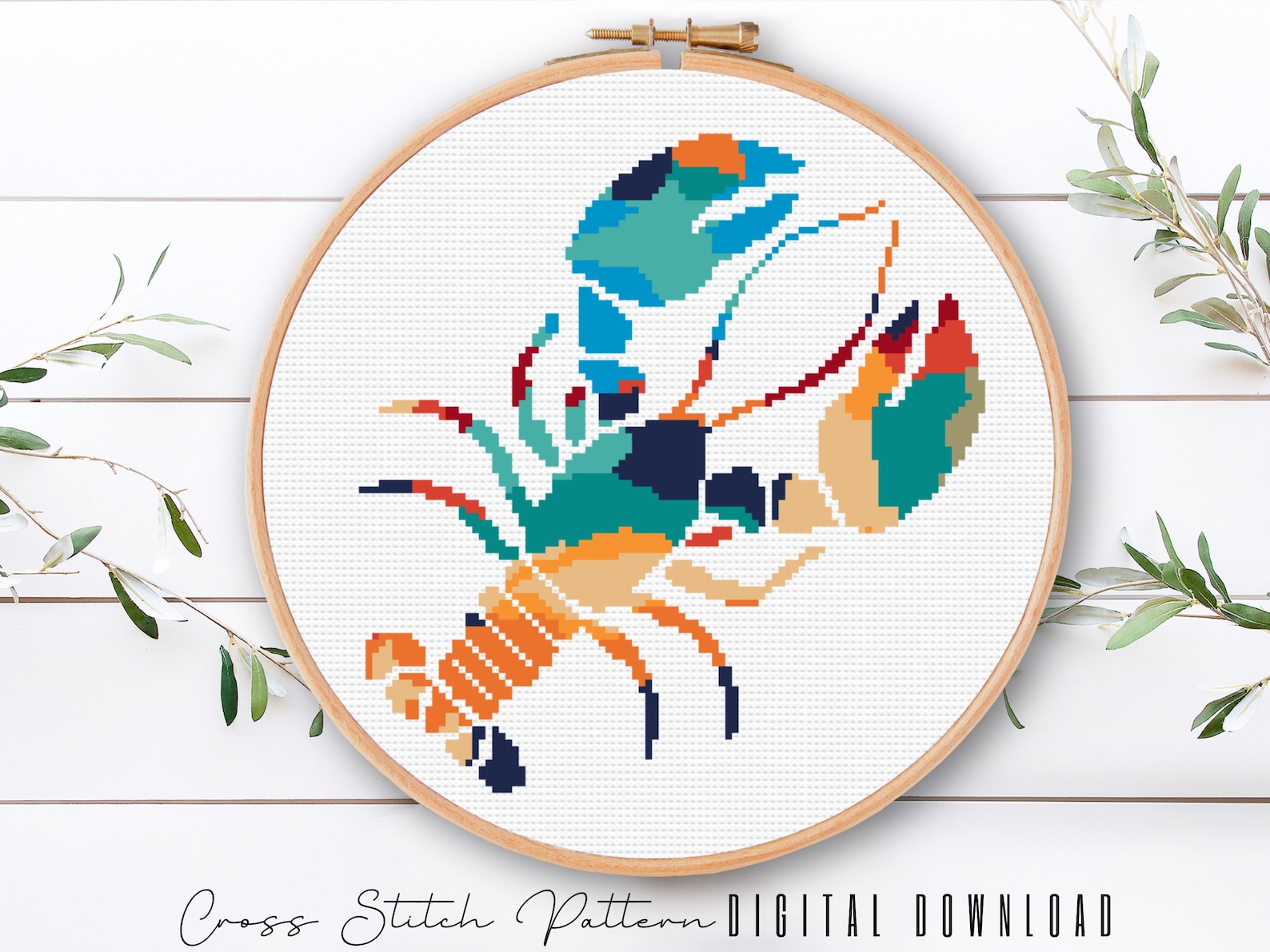 Modern Sea Life Cross Stitch Pattern Modern Lobster Cross - Etsy