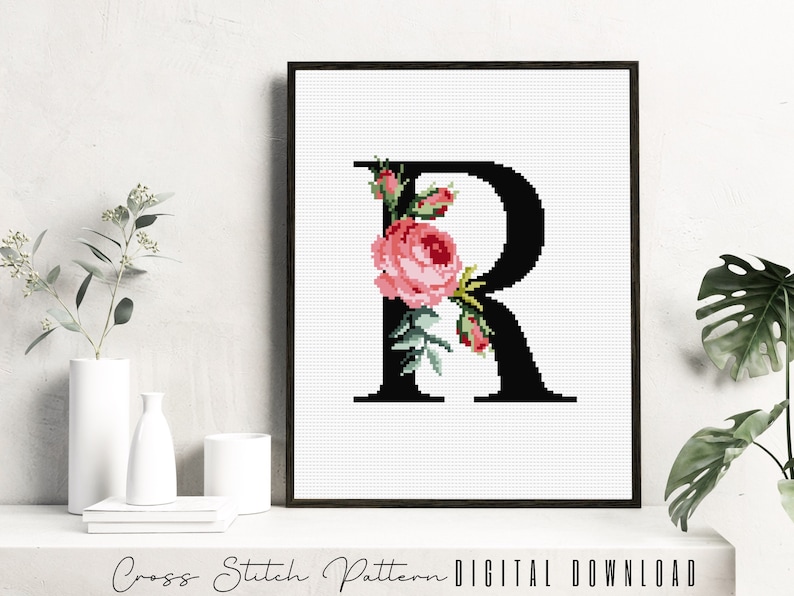 Floral Letter R Cross Stitch Alphabet Pattern Monogram With - Etsy