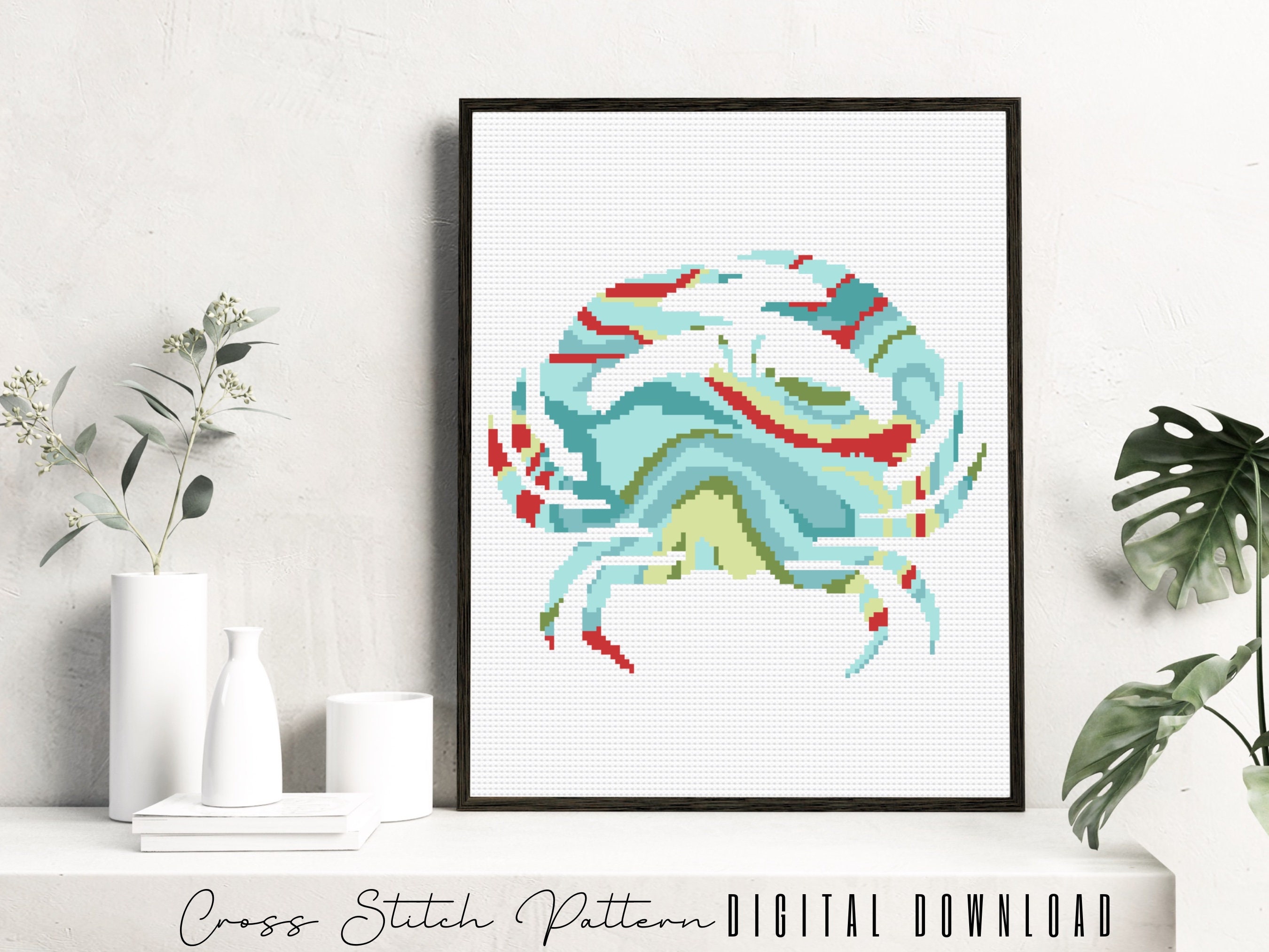 Modern Crab Cross Stitch Pattern: Sea Life Embroidery (digital Download ...