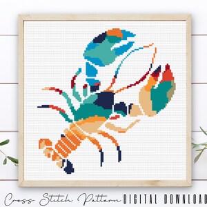 Modern Lobster Cross Stitch Pattern: Ocean Beach Embroidery (digital ...