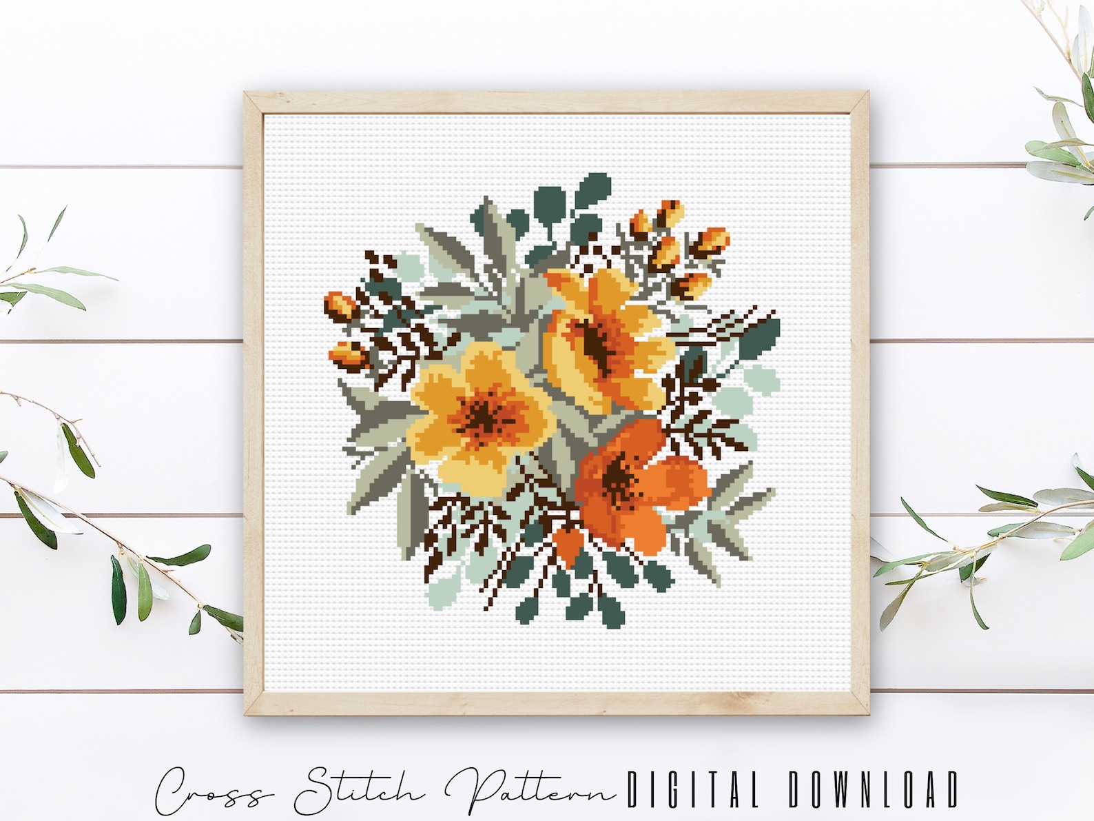Floral Cross Stitch Pattern: Modern Flower Embroidery (digital Download ...