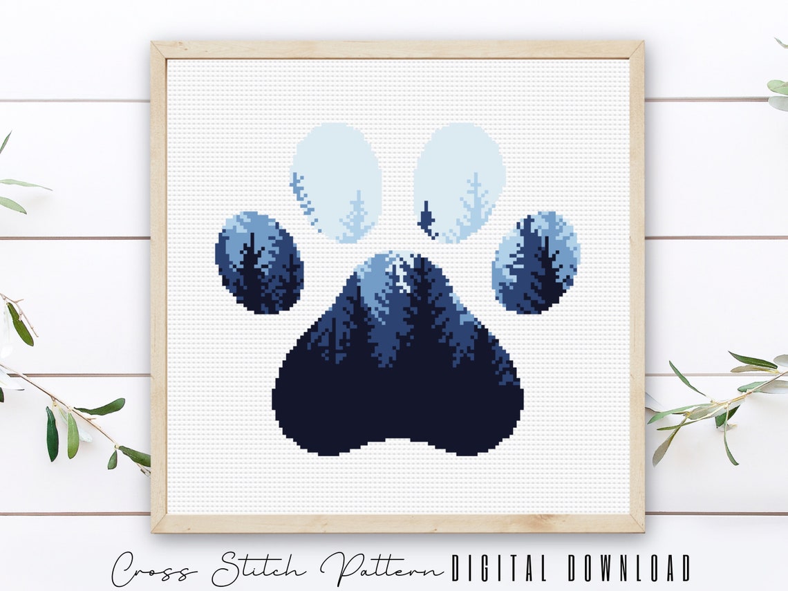 Dog Paw Cross Stitch Pattern Silhouette Counted Cross Stitch - Etsy