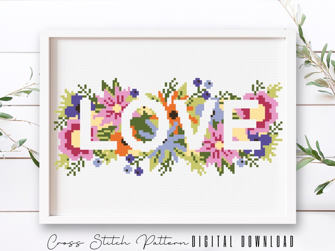 Love Cross Stitch Pattern, Valentine Counted Cross Stitch Sampler ...
