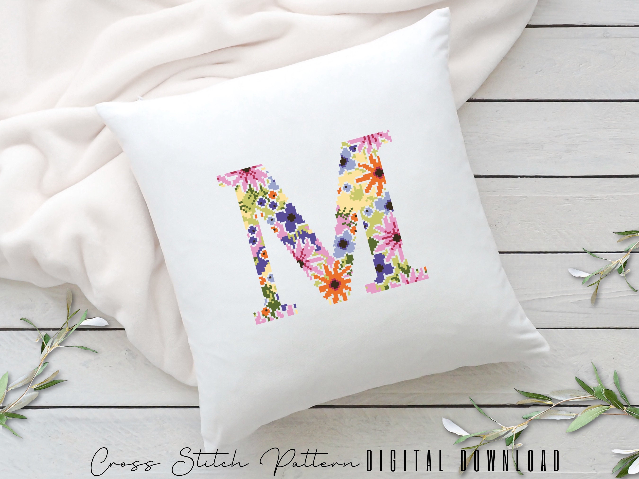 Letter M Cross Stitch Alphabet Pattern Modern Monogram - Etsy Australia