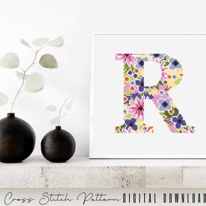 Letter R, Cross Stitch Alphabet Pattern, Modern Monogram, Counted Cross ...