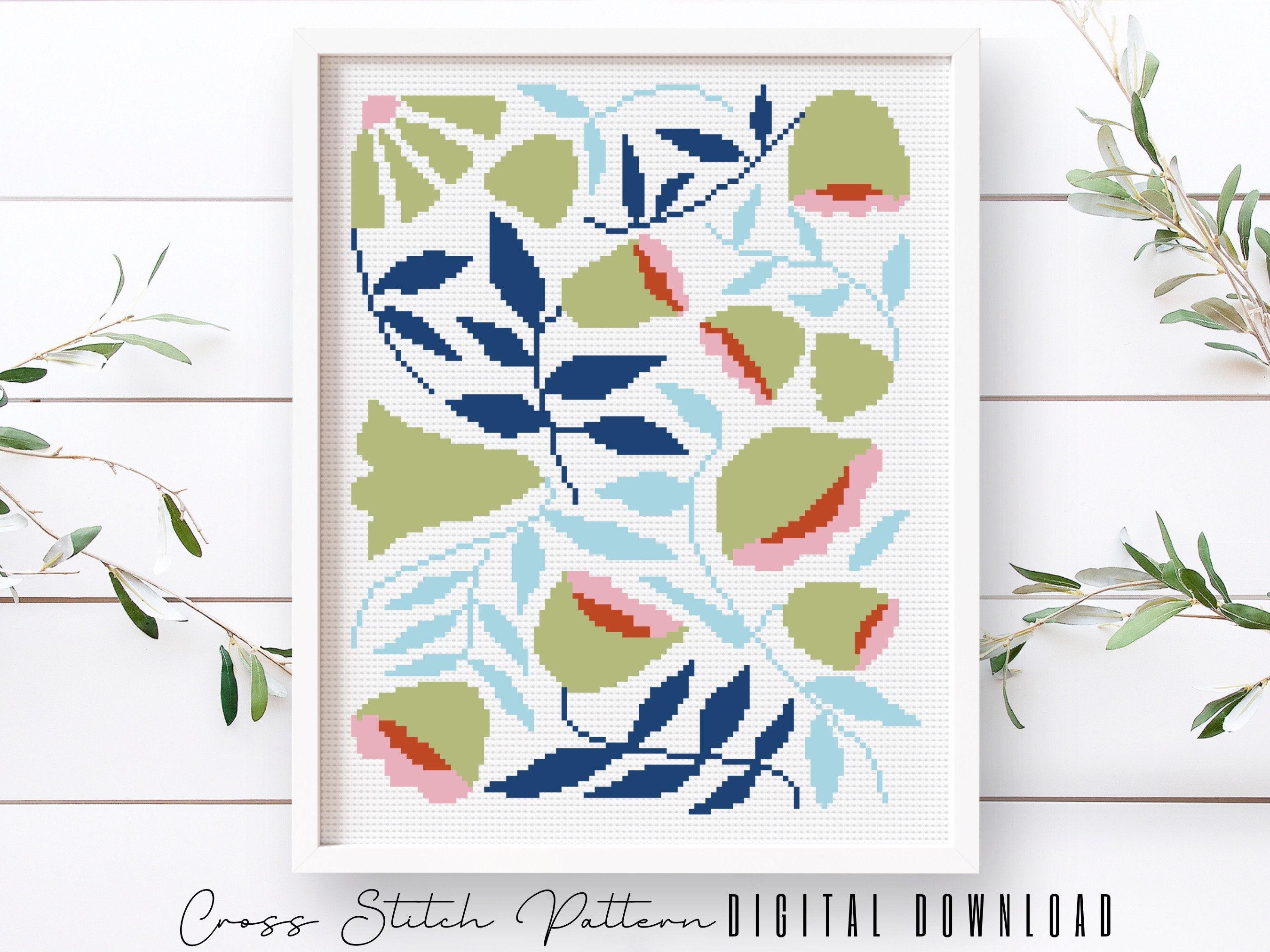 Modern Floral Cross Stitch Pattern: Abstract Boho Embroidery (digital ...