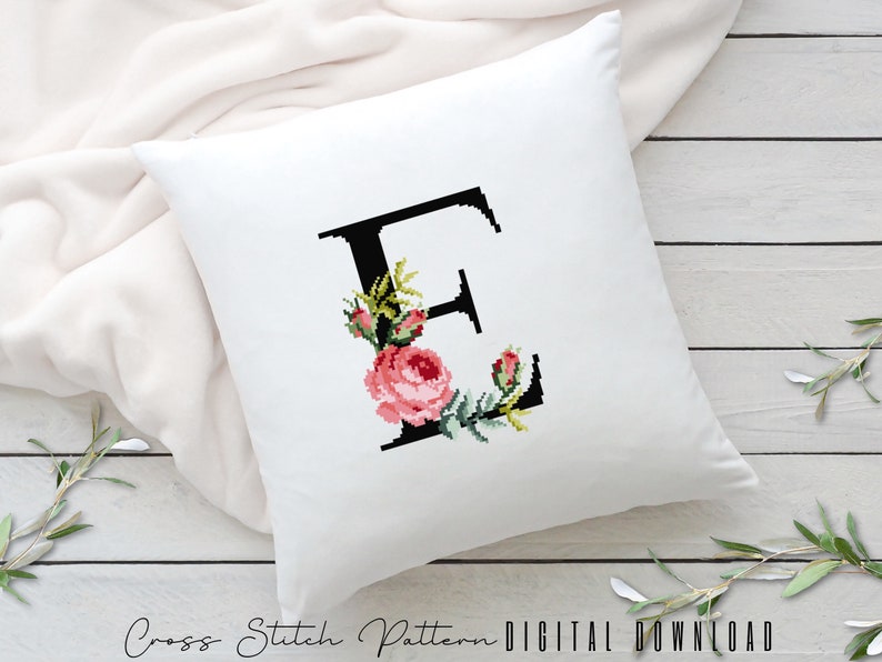 Floral Letter E Cross Stitch Pattern: Flower Monogram (digital Download ...