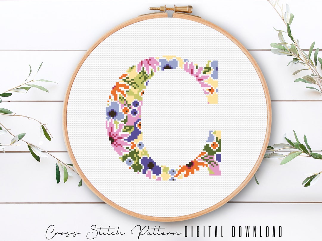 Letter C, Cross Stitch Alphabet Pattern, Modern Monogram, Counted Cross ...