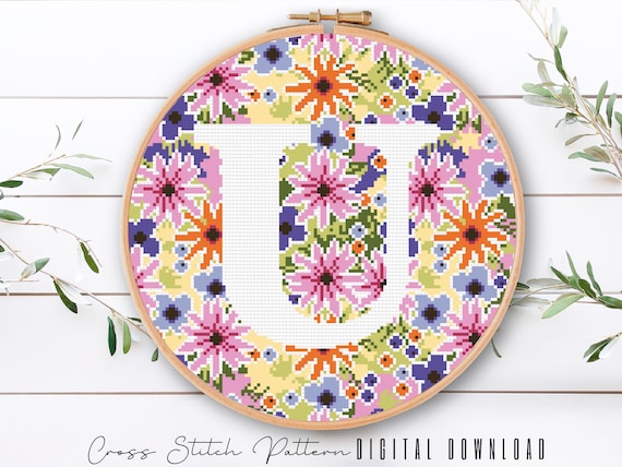 Letter U Cross Stitch Alphabet Pattern Modern Monogram - Etsy
