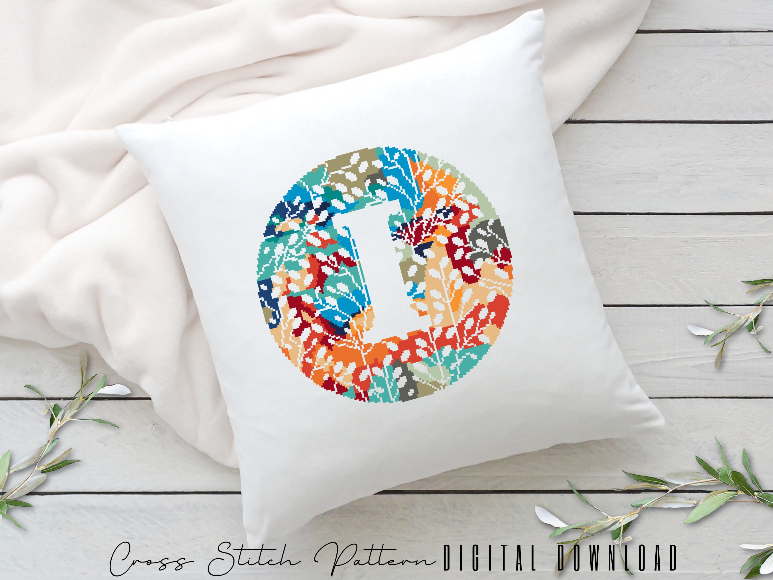 Letter I Cross Stitch Pattern: Modern Floral Monogram (digital Download ...