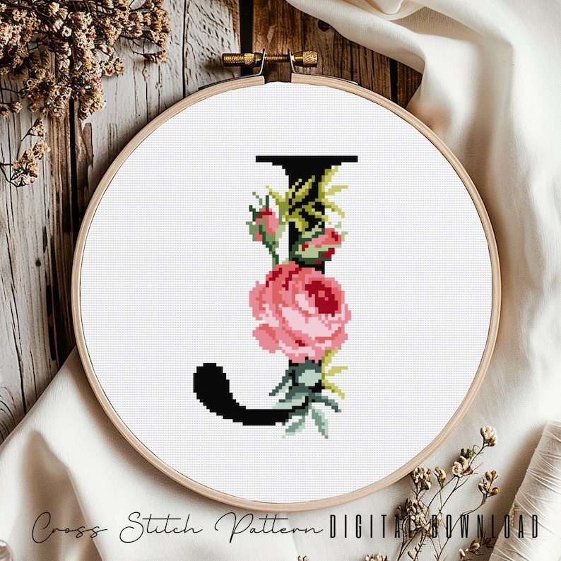 Floral Letter J Cross Stitch Pattern: Alphabet Monogram (digital ...