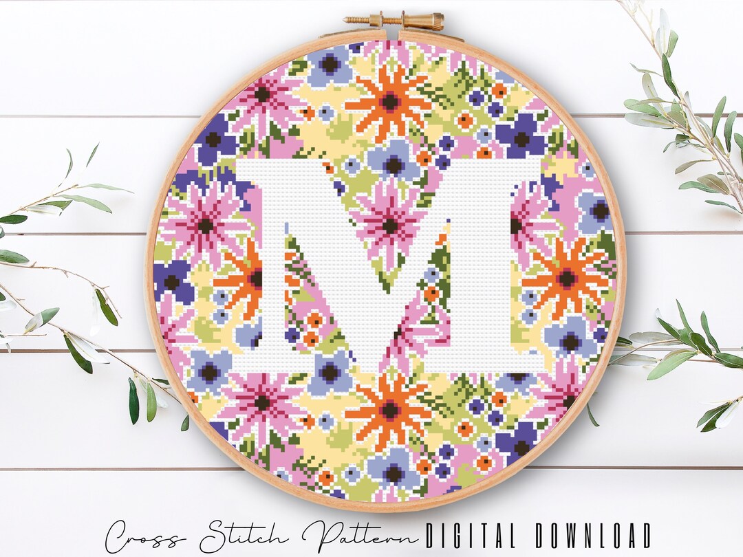Letter M Floral Cross Stitch Pattern: Modern Monogram (digital Download ...