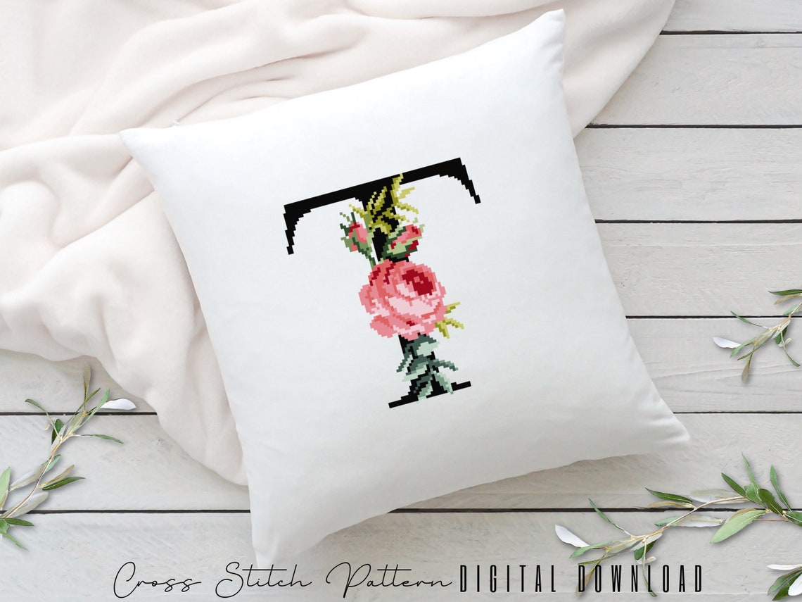Floral Letter T Cross Stitch Alphabet Pattern Monogram With - Etsy