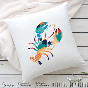 Modern Lobster Cross Stitch Pattern: Ocean Beach Embroidery (digital ...