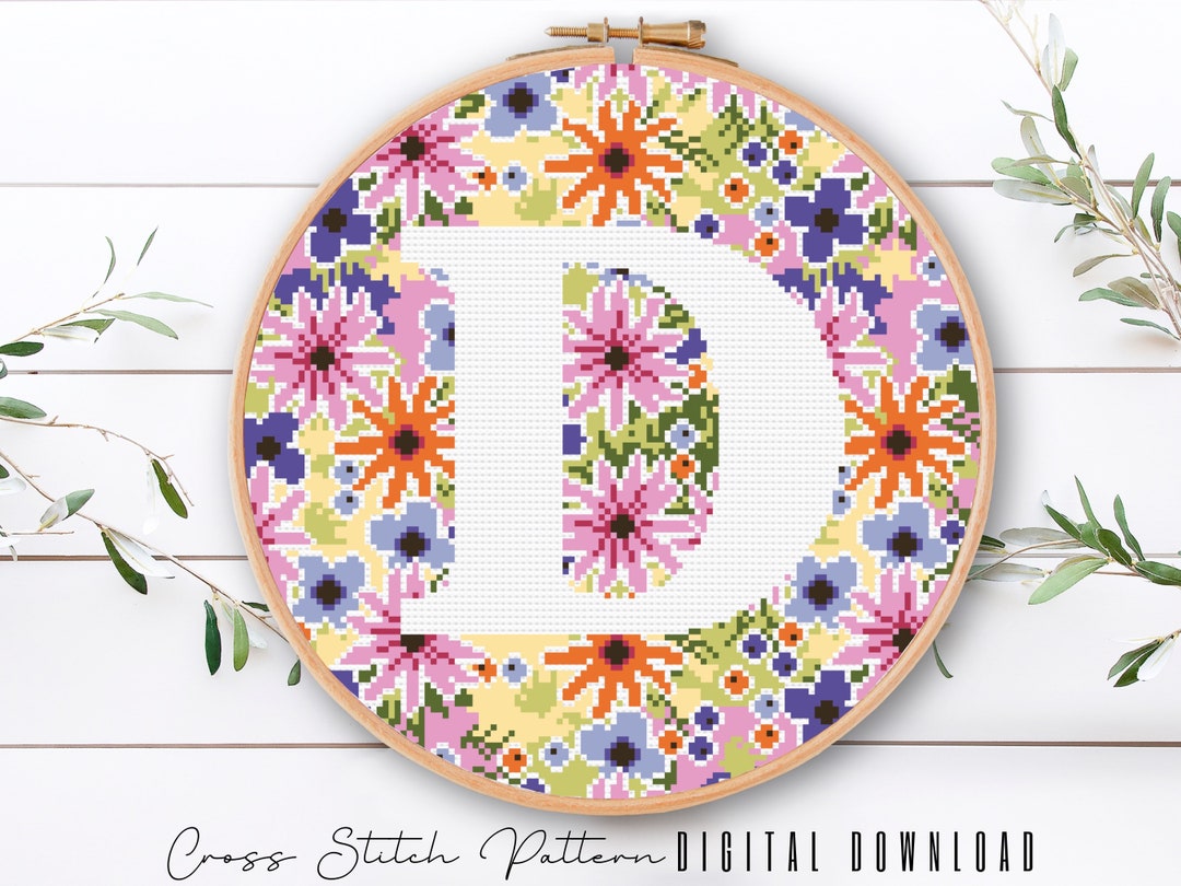 Letter D Floral Cross Stitch Pattern: Modern Monogram (digital Download ...