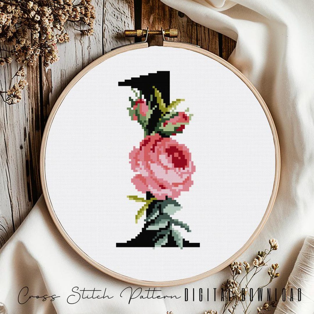 Floral Number 1 Cross Stitch Pattern: Flower Monogram (digital Download ...