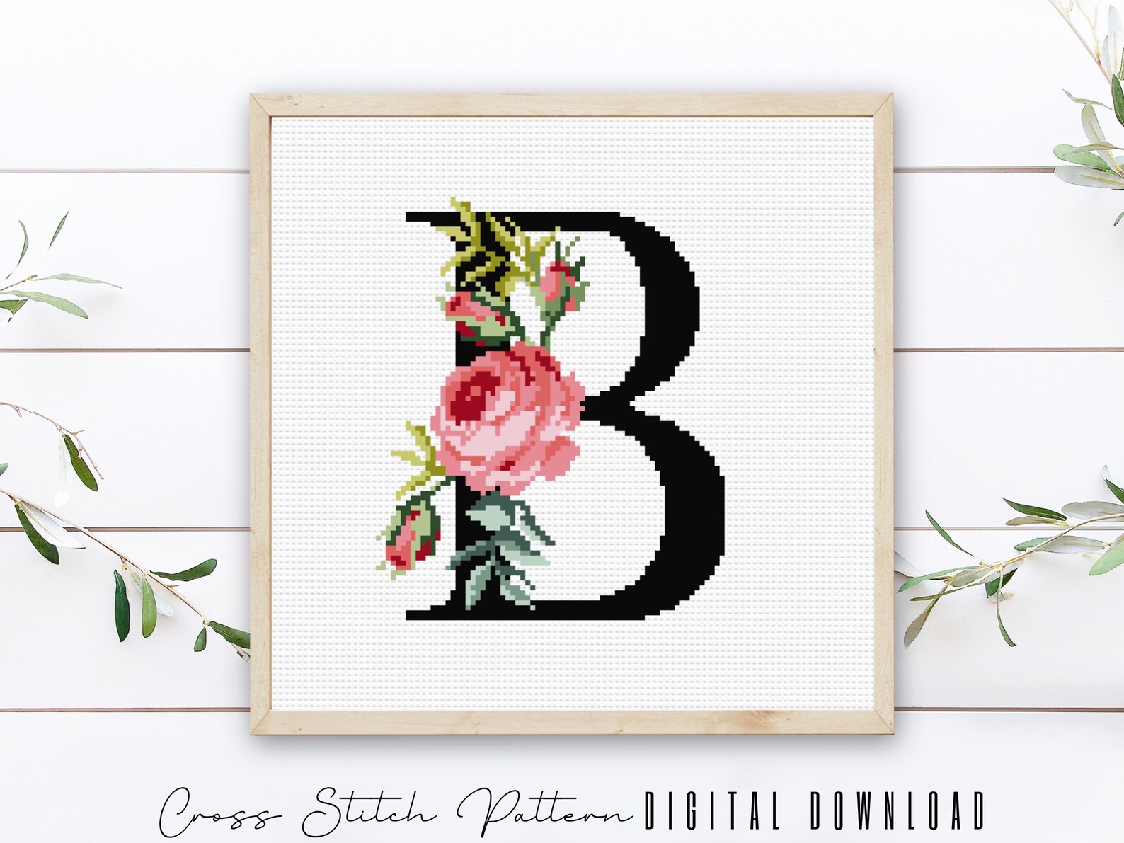 Floral Letter B Cross Stitch Alphabet Pattern Monogram With - Etsy