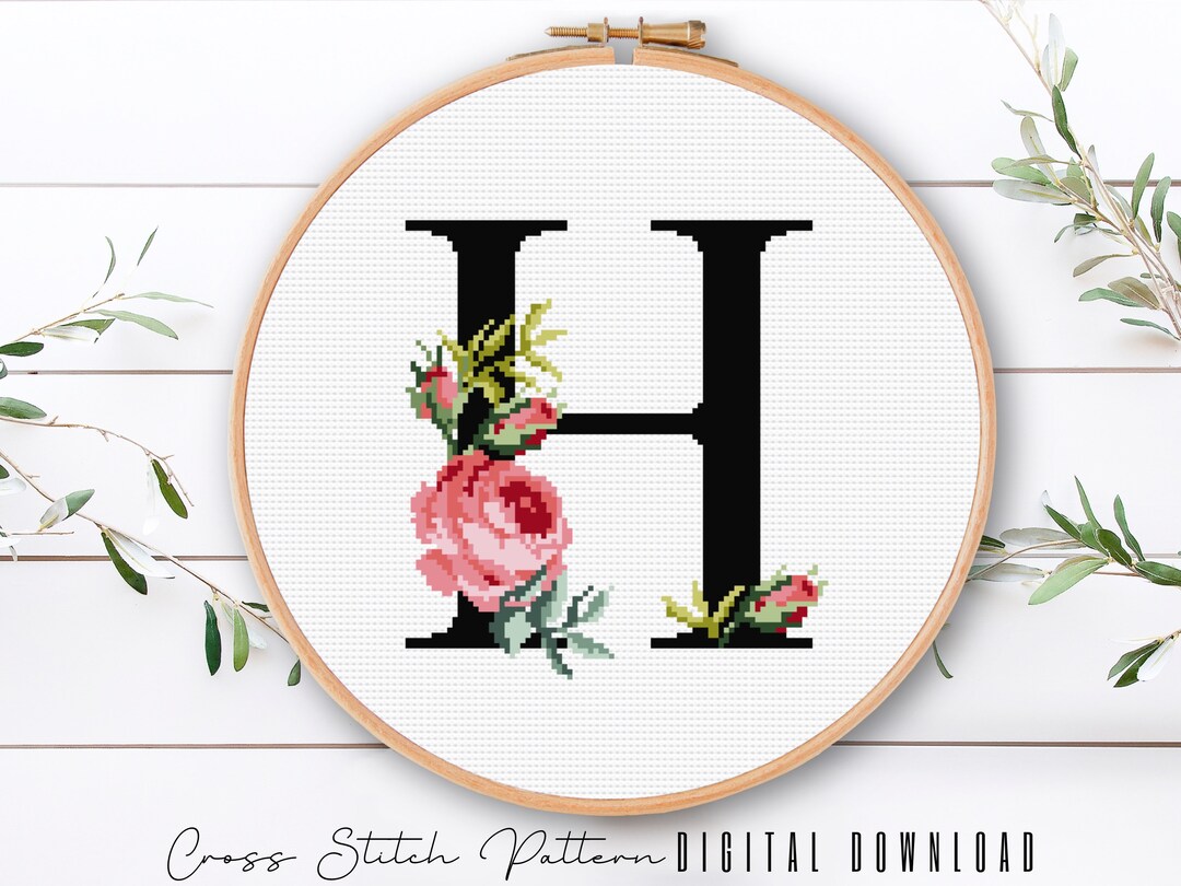 Floral Letter H Cross Stitch Pattern: Alphabet Monogram (digital ...