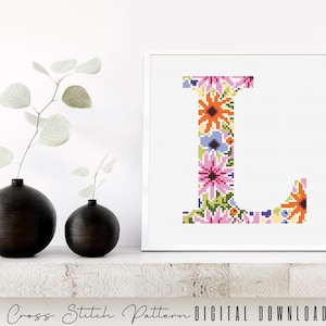 Letter L, Cross Stitch Alphabet Pattern, Modern Monogram, Counted Cross ...
