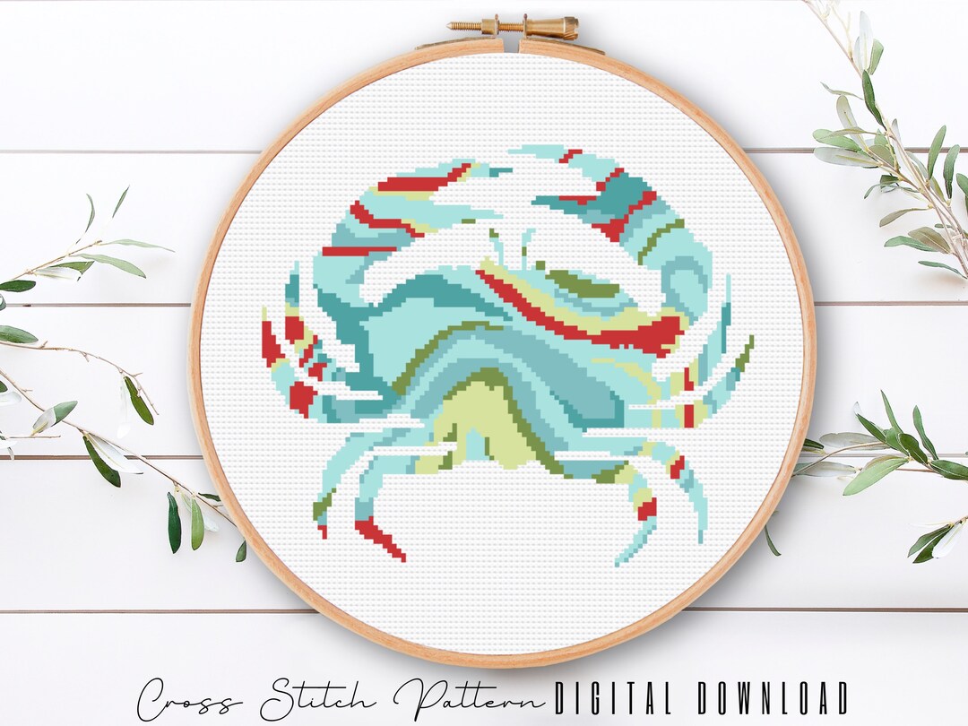 Modern Crab Cross Stitch Pattern: Sea Life Embroidery (digital Download ...