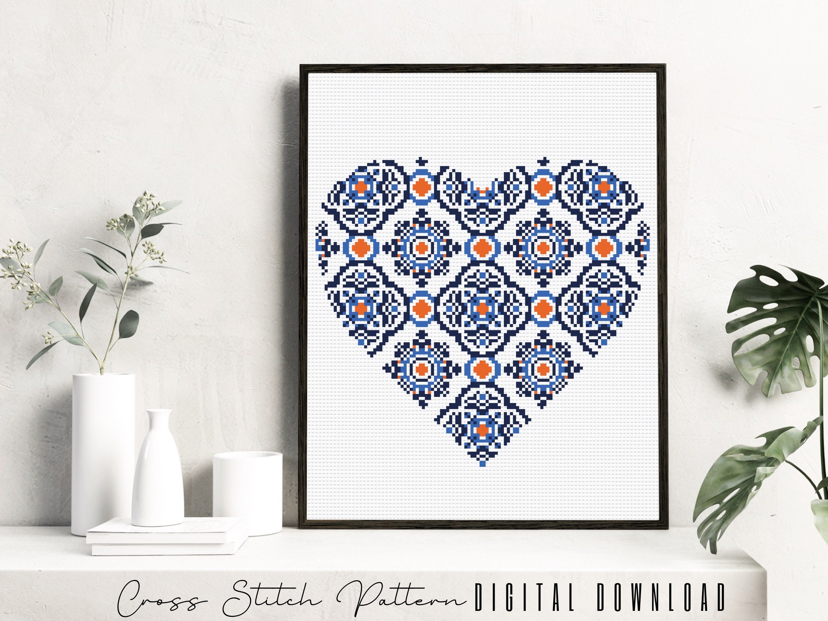 Heart Shape Cross Stitch Pattern Valentine Counted Cross - Etsy