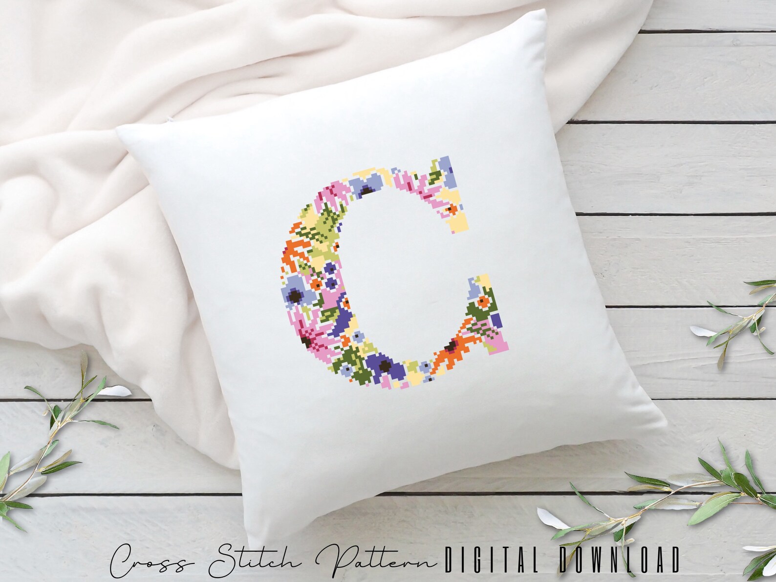 Letter C, Cross Stitch Alphabet Pattern, Modern Monogram, Counted Cross ...